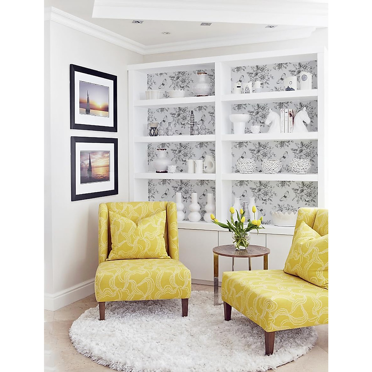 Micpolo Floral and Butterfly Self Adhesive Shelf Liner for Kitchen Bedroom Cabinets Waterproof Drawer Liner Dresser Vinyl Rolls 17.7In X 78.7In