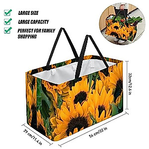 KQNZT Reusable Grocery Bags, Heavy Duty Reusable Shopping Bags, Large Tote Bags with Long Handles and Reinforced Bottom, Sunflower Bouquet