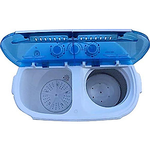 Portable Twin Tub Mini Washing Machine w/Spin and Dryer Function, Compact Design for College Dorms, Apartment, RV’s. Mini laundry Barrel Washer for Baby Clothes, Underwear, Delicates and More-Blue