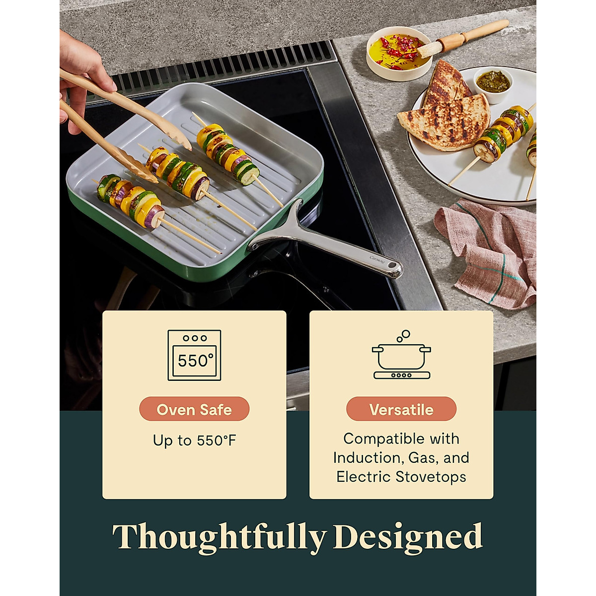 Caraway Griddle Pan & Grill Pan Duo - Non-Stick Ceramic Coated - Non Toxic, PTFE & PFOA Free - Oven Safe & Compatible with All Stovetops – Perracotta