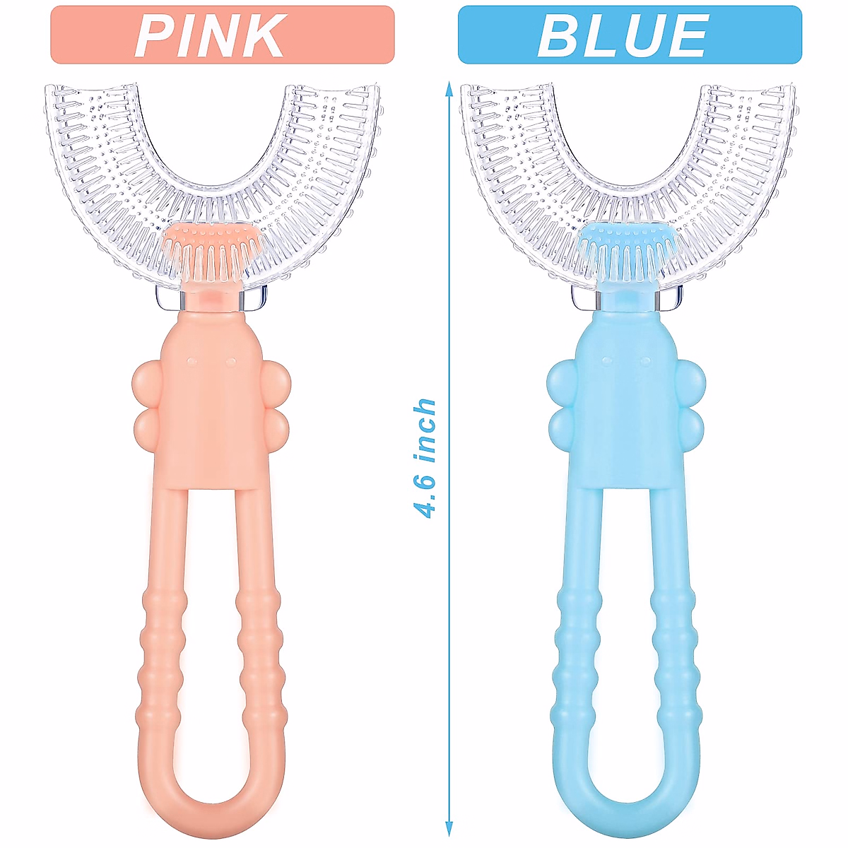 Geiserailie 4 Pack Kids U Shaped Toothbrush with Silicone Brush Head Whitening Massage Toothbrush U-Type Toothbrush Whole Mouth Toothbrush with Handle for Child (Pink Blue,Stylish Style)