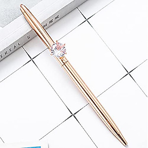 Sun Kea 3Pcs Big Diamond Pen Crystal Metal Ballpoint Pens 1.0mm Black Ink Advertising Gif Pen (6551-plated rose gold)