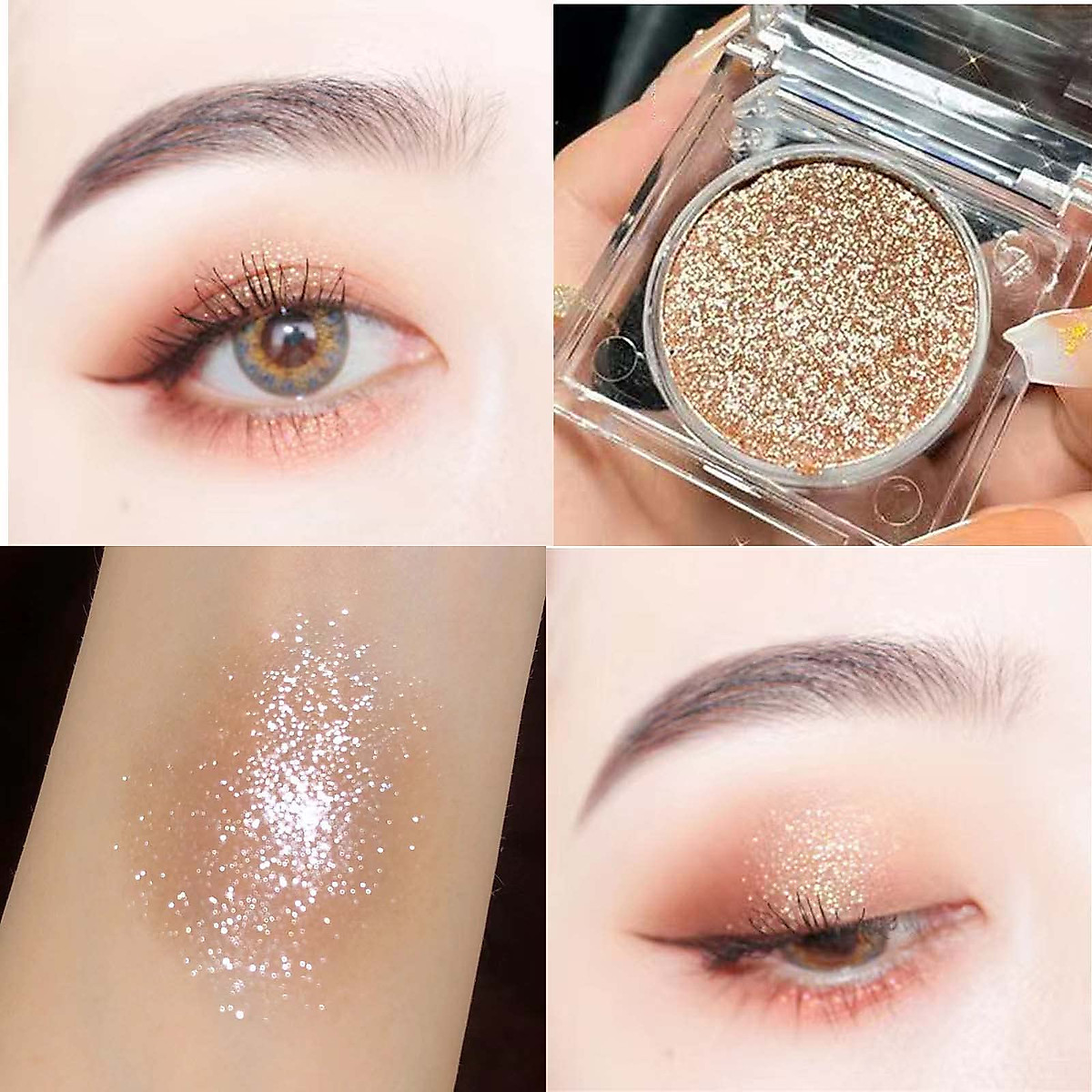 Daeuwiutr Brown Metallic Glitter Eyeshadow Waterproof Smudge Proof Shimmer Eyeshadow Primer Base Palette Create Highlight And Shadow Glitter Eye Makeup(Champagne Gold +Brown Metallic Glitter 10#)