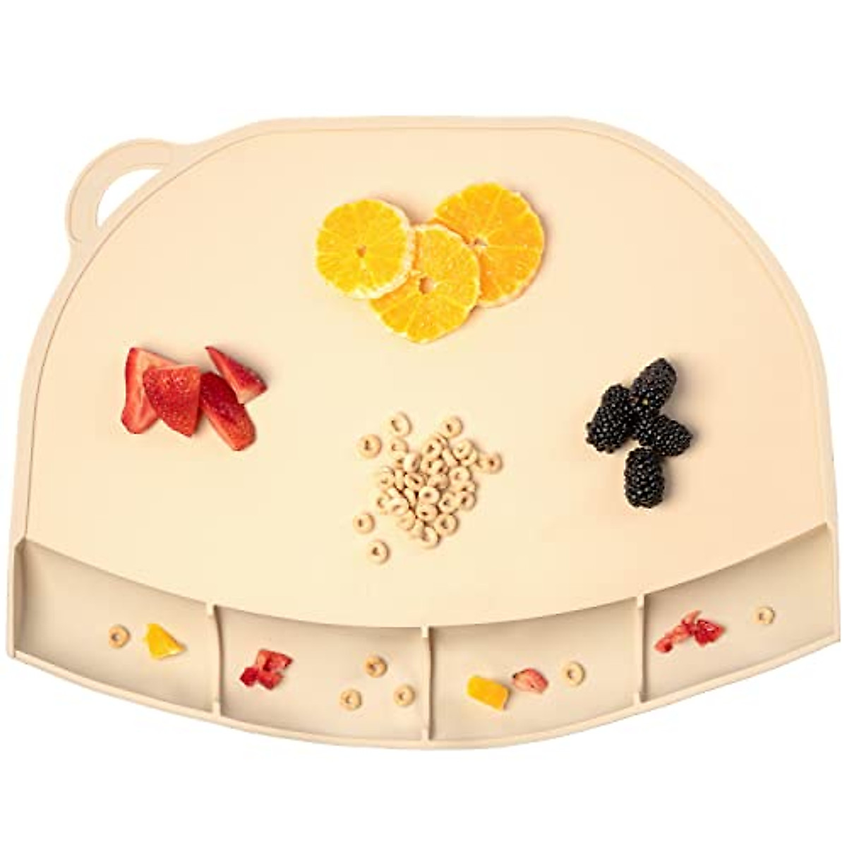 UpwardBaby Food Catching Baby Placemat - Suction Silicone Placemats for Kids Babies and Toddlers - Clean Mealtimes at Home or for Restaurants - Reusable Sticky Mat for Round Table Only(Beige)