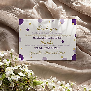 Paper Clever Party 25 Purple and Gold Baby Thank You Cards Pack – Cute Baby Shower Notes with Envelopes, Prefilled Message, Customizable Blank Stationery, Princess Theme, New Parents Gift Ideas