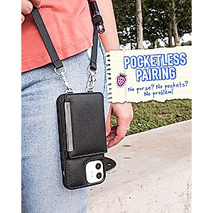Smartish iPhone 12/12 Pro Crossbody Case for Women - Dancing Queen [Purse/Clutch with Detachable Strap & Card Holder] - Stiletto Black-Silver