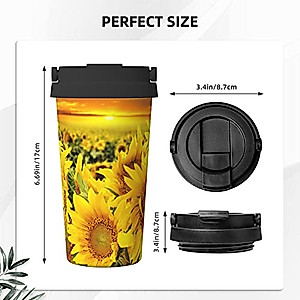Annava Travel Coffee Mug Vacuum Insulated Double Stainless Steel Hot/Cold Drink Cup, Lid With Invisible Lift Ring(17oz Sunflower Pattern)