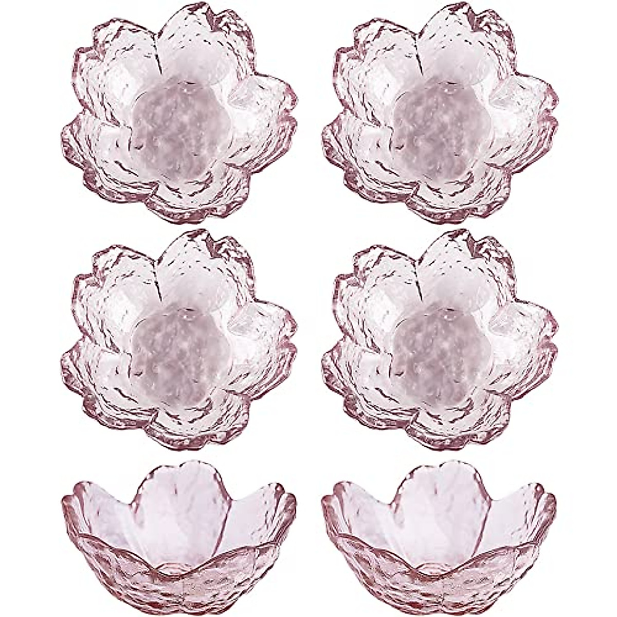 SZHTSWU Pink Cherry Blossom Glass Soy Sauce Dish Petals Shape Mini Cute Crystal Dessert Bowl, Appetizer Plates, Tea Bag Holder, Small Dip Bowls for Snack Sauce, Jam, Sushi, Side Dish (Gold Side)