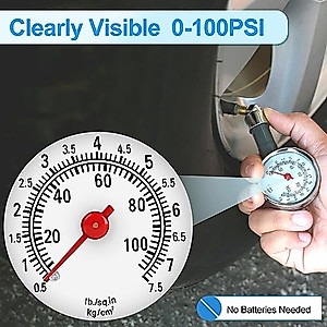 Tire Pressure Gauge for Cars (0-100 Psi), Mechanical Tire Gauges for Tire Pressure, Tire Pressure Gauge Heavy Duty, Tire Air Gauge for Motorcycles, Trucks, Bicycles