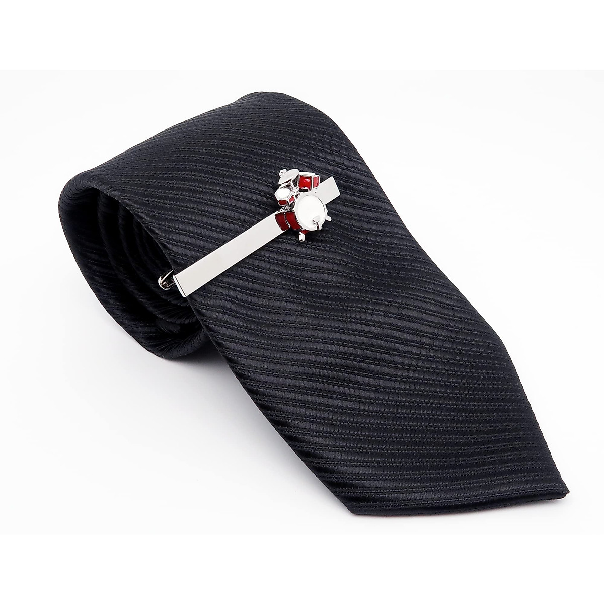 Jonwo Men Tie Clip Drum Kits Tie Bar for Gentleman Metal Silver Tone Regular Necktie Tie Bar Clip for Music Fans Anniversary (Drum Kit Tie Clip)