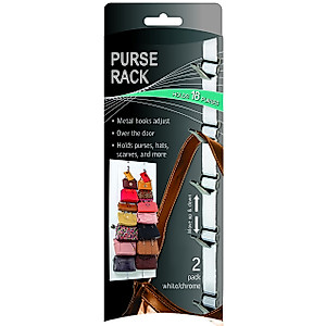 Jokari Heavy Duty Over The Door 16 Hook Purse Rack. Self Adjustable Elastic Straps with Moveable Metal Chrome Hooks to Store, Organize and Display Bags, Scarves or Hats and Save Closet Storage Space.