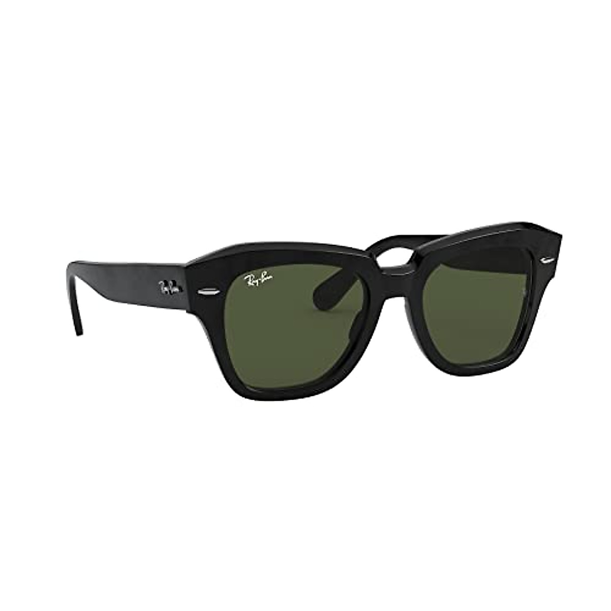 Ray-Ban RB2186 State Street Square Sunglasses, Black/G-15 Green, 49 mm