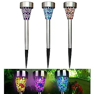 iFCOW Pathway Landscape Lighting, Solar Mosaic Garden Lights 3pcs Waterproof Mosaic LED Garden Light for Outdoor Christmas Garden Home Decoration