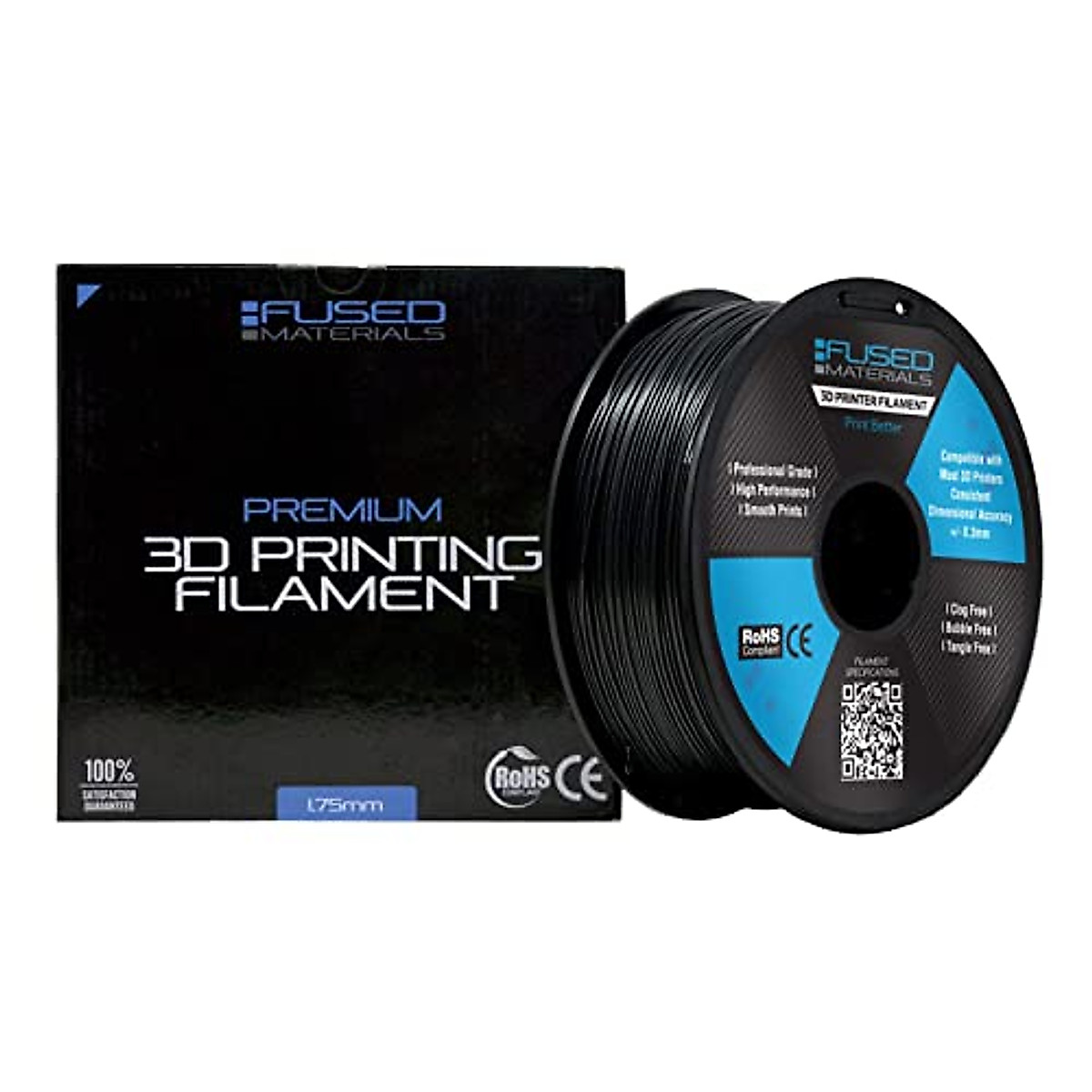 Fused Materials Black ASA 3D Printer Filament - 1kg Spool, 1.75mm, Dimensional Accuracy +/- 0.03 mm, (Black)