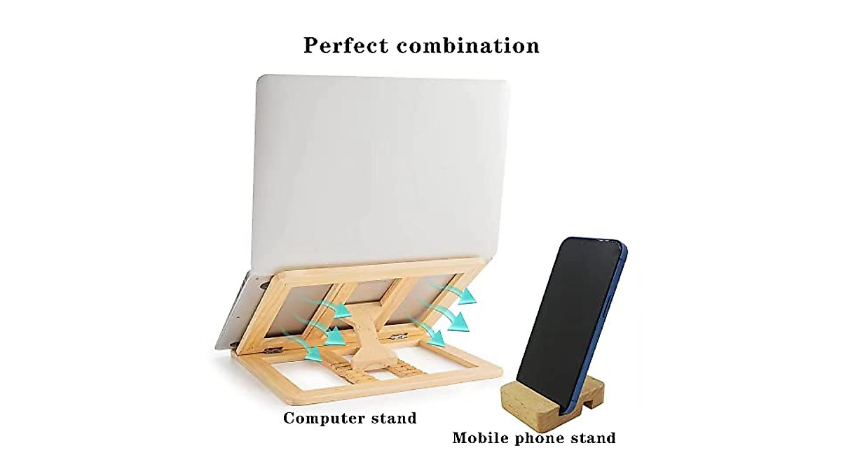 Skoioje Wooden Laptop Stand | Adjustable & Foldable Up to 15.6"