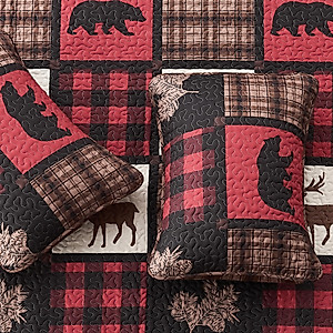 Great Bay Home Lodge Bedspread King Size Quilt with 2 Shams. Cabin 3-Piece Reversible All Season Quilt Set. Rustic Quilt Coverlet Bed Set. Stonehurst Collection. (Red/Black)