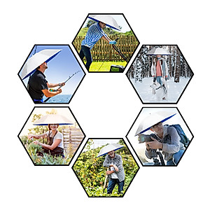 NEW-Vi Fishing Umbrella Hat Folding Sun Rain Cap Adjustable Multifunction Outdoor Headwear (Silver/Blue(Single layer))