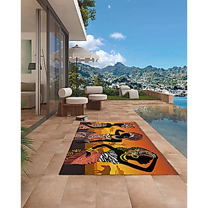 Bohemia African Women Outdoor Rugs for 4'x6' Patios Clearance, RV Camping Mat Rug Portable Outside Rug Indoor Outdoor Area Rug Mat for Beach Deck Pool Native American Indian Ethnic Tribal Boho