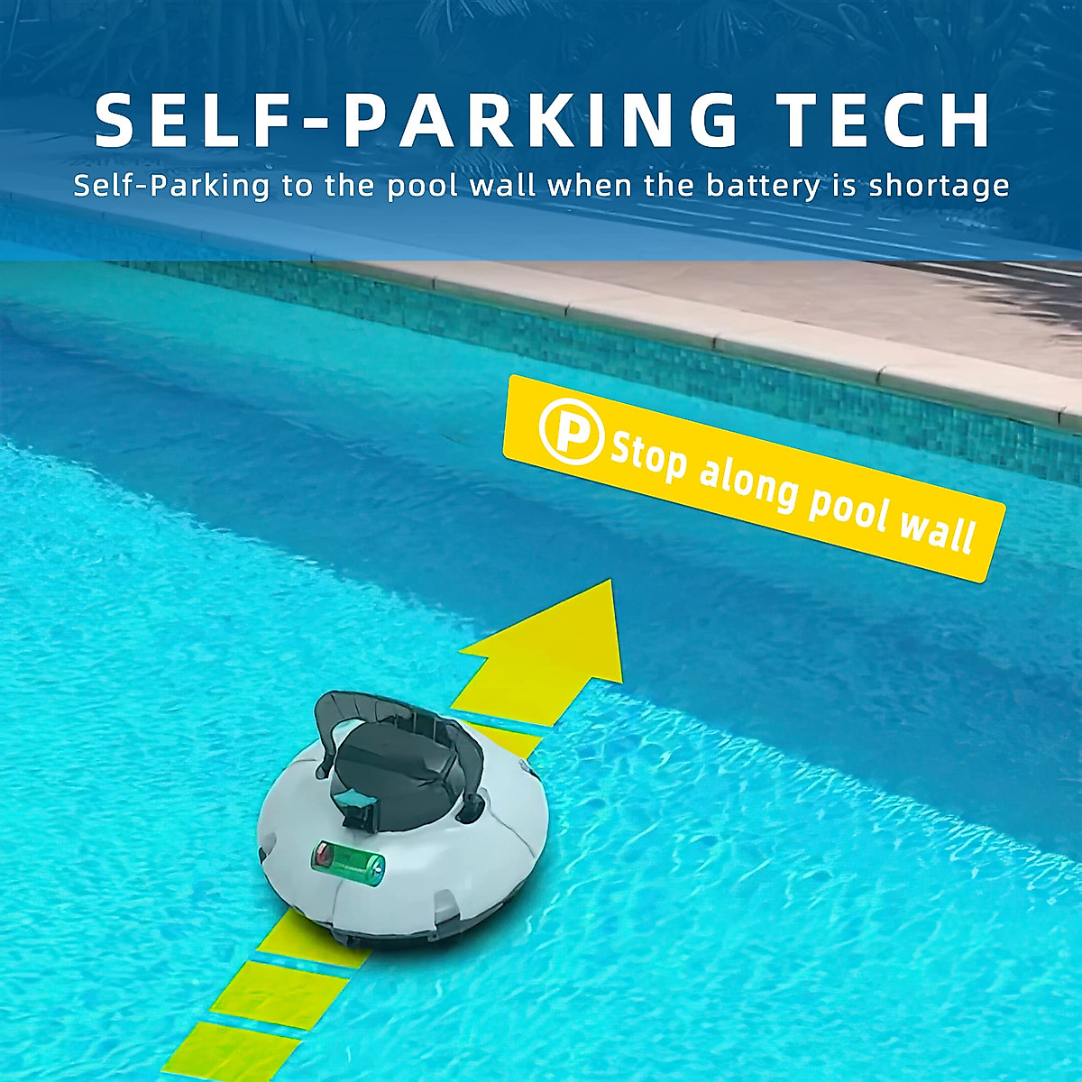 Yoyomax Cordless Robotic Pool Cleaner, Auto Dock Self Parking w/Dual-Drive Motors, Lightweight, IPX8 Waterproof, Perfect for Above-Ground/In-Ground Flat Pools up to 40FT (Lasts 60 Mins) White