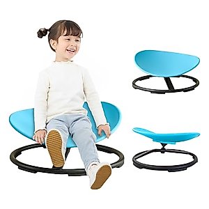 Yiuhhad Autism Kids Swivel Chair,Spin Sensory Chair,Kids Spinning Chair,Sit Spin Training Body Coordination,Metal Base Non-Slip Small Desk Chair (Blue)