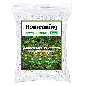 HOMEANING 5 x 15ft,1 Pack White Garden Trellis Netting,Heavy-Duty Polyester Grow Net, Plant Netting for Climbing Plants Outdoor,Vegetables, Fruits, and Flowers