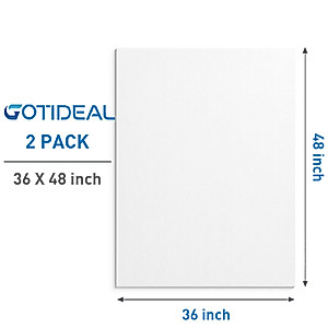 GOTIDEAL Stretched Canvases for Painting, 36x48" Inch Set of 2, Primed White - 100% Cotton Blank Art Large Canvas Boards for Painting for Acrylic Pouring, Oil Paint Dry & Wet Art Media