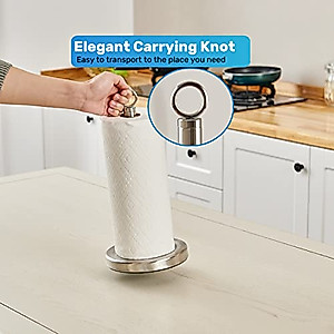 Paper Towel Holder Countertop, Surdy Weighted Base Paper Towel Holder Stand for Kitchen Bathroom with One-Handed Operation (Brushed Nickel)