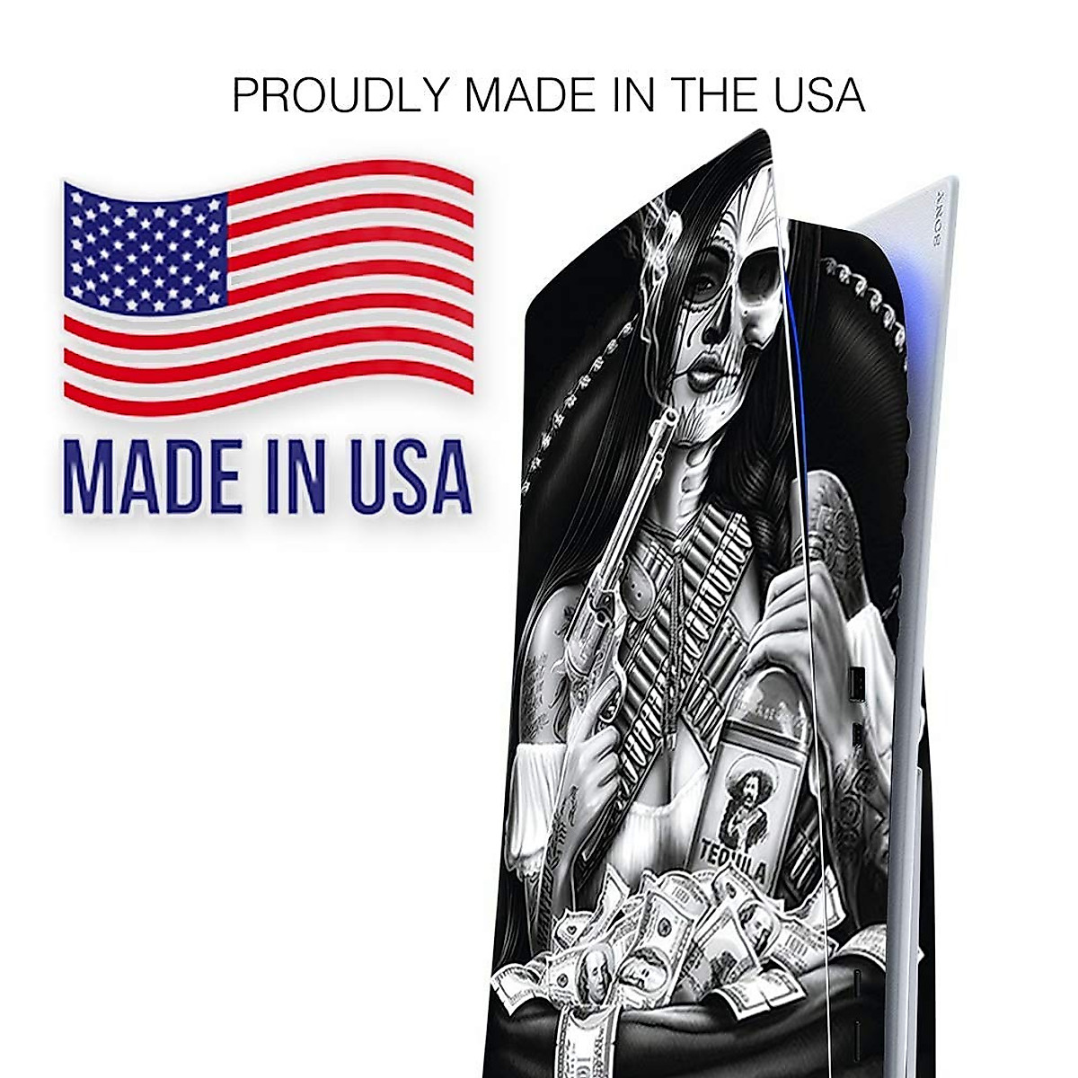 ITS A Skin Skins Compatible with Sony Playstation 5 Console Disc Edition - Protective Decal Overlay Stickers wrap Cover - Skull Girl Gangster