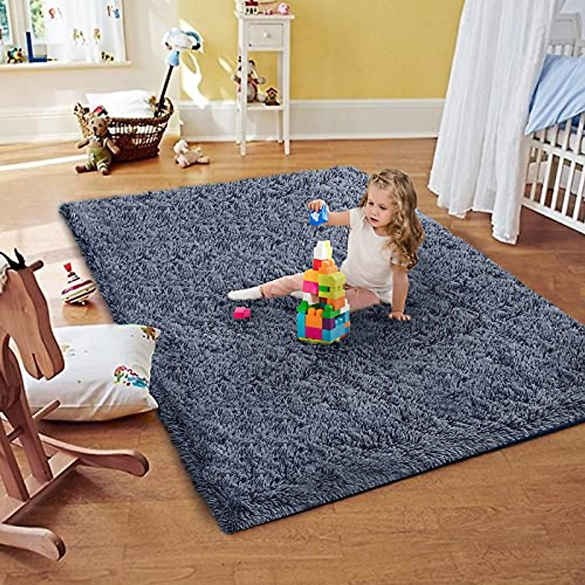 ARONGUS Luxury Fluffy Area Rugs, 5.3x7.5 Feet Gray Soft Plush Furry Rug for Bedroom, Comfy and Cute Rugs for Living Room, Fuzzy Shag Rug for Kids' Room, Big Floor Carpets for School Dorm Classroom