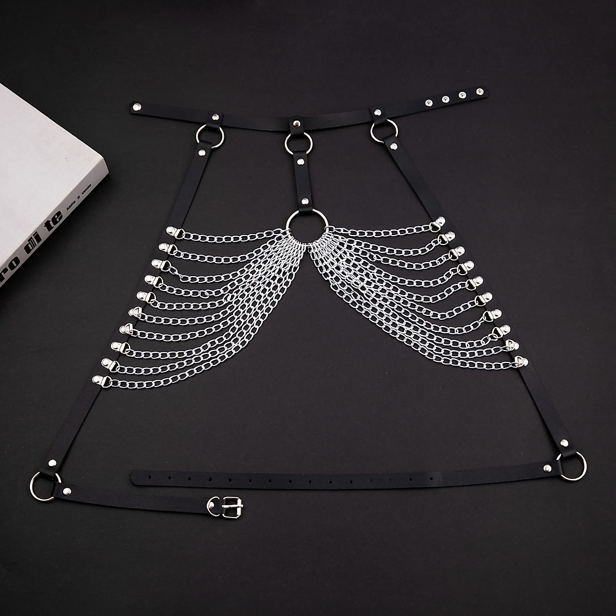 NICEIGHT Punk Leather Body Chains for Women Layered Waist Belly Chain Belt Black Chest Chain Gothic Party Rave Body Jewelry