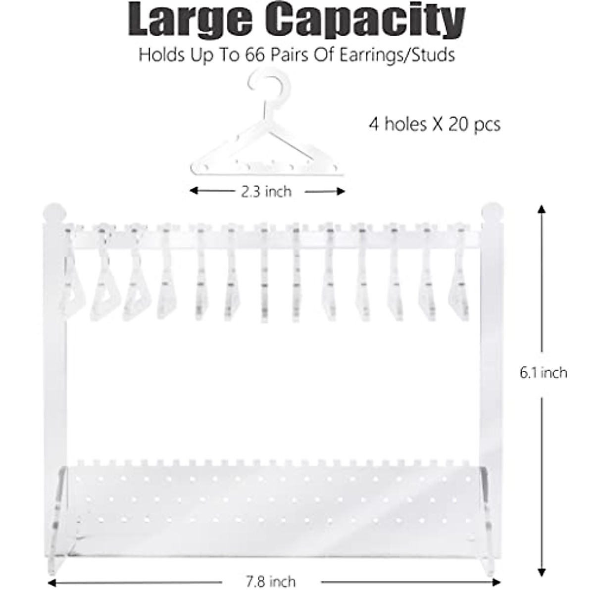 ChezMax Earring Organizer Stand, Clear Acrylic Jewelry Holder with Mini Hangers, Cute 134 Holes Earrings Hanging Display Rack, Transparent Piercings Dangle Ear Stud Towers Storage for Women Girls