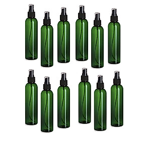 Natural Farms 12 Pack – 8 oz -Green Cosmo Plastic Bottles – Fine Mist Atomizer - for Essential Oils, Perfumes, Cleaning Products