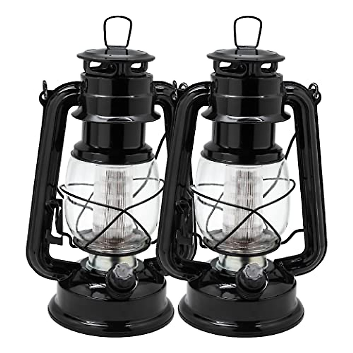 YAKii LED Vintage Lantern Metal Hanging Hurricane Lantern 12 LED Dimmer Switch Cold White Battery Operated Lantern Power Outage Indoor Camping Lighting Outdoor Brooklyn Lantern (Black 2 Pack)