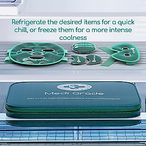 Medi Grade Cooling Ice Face Mask and Cooling Eye Mask for Puffy Eyes & Migraine Relief - Self Care Face Ice Pack with ChillGel Face Ice Mask Technology - Cooling Face Mask, Eye Pads and Bag