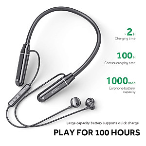 Bluetooth Headphones Neckband,100 Hours Long Battery Life,Built-in Noise Cancelling Microphone,Wireless Neckband Headset for Sports Behind Neck Headphones Stereo for Android Waterproof Neck Headset