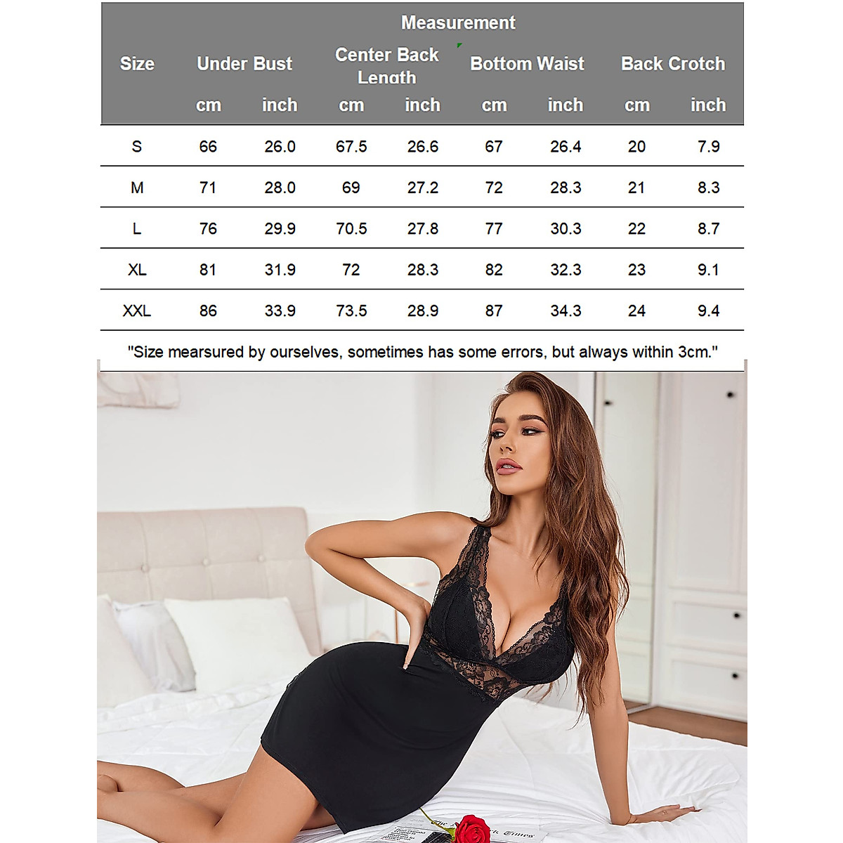 Ekouaer Lace Slip Nightgown Sexy Lingerie Nightgown Nightwear Lace Chemise Sleeveless Camisole Slip Dress Babydoll Sleepwear (Black, X-Large)