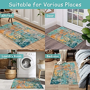 Lahome Modern Abstract Area Rug - 2x3 Small Washable Colorful Kitchen Rug Soft Entryway Mat, Non Slip Contemporary Indoor Accent Carpet for Bathroom Sink Family Living Room Bedroom Door Hall