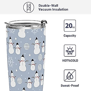 Jihqo Christmas Snowman and Snowflakes Tumbler with Lid and Straw, Insulated Stainless Steel Tumbler Cup, Double Walled Travel Coffee Mug Thermal Vacuum Cups for Hot & Cold Drinks 12oz