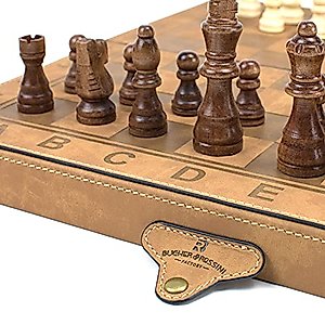 Chess Set for Adults & Kids -Leather Chess Board Magnetic Chess Pieces Unique Design Chess Game Gift Choice for Kids and Adults 2 players