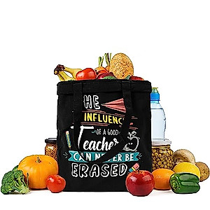 utuher Teacher Appreciation Gifts, Canvas Tote Bag for Teacher, Reusable Grocery Bags for Women, Best Teacher Gifts for Graduation (Black)