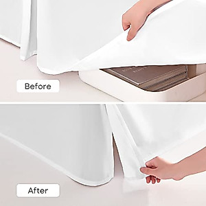 SONIVE Premium Bed Skirt Solid with Pleated Dust Ruffle 15-Inch Drop Easy to Put in Shrink Free and Fade Resistant (White, Queen)