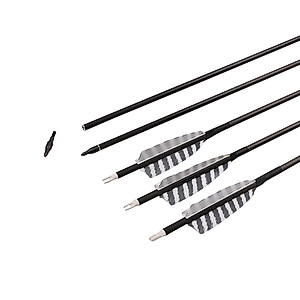 Huntingdoor 31 Inch Hunting Carbon Arrows, Replaceable Points Tips Arrows with 4 Inch Real Feather Fletching,400 Spine Targeting Arrows for Recurve Bow Longbow Practice White (Pack of 6)