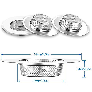 [2 Pack] Kitchen Sink Strainer, Basket Catcher 4.5 inch Diameter, Wide Rim Perfect for Most Sink Drains, Anti-Clogging Micro Perforation Holes, Rust Free, Dishwasher Safe (2 Pack 4.5" Round Hole)