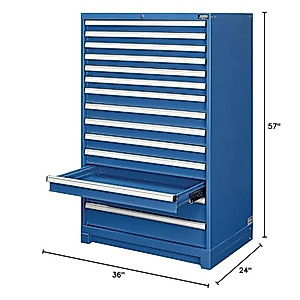 Global Industrial 14 Drawer Modular Cabinet, w/Lock, w/o Dividers, 36"Wx24"Dx57"H Blue