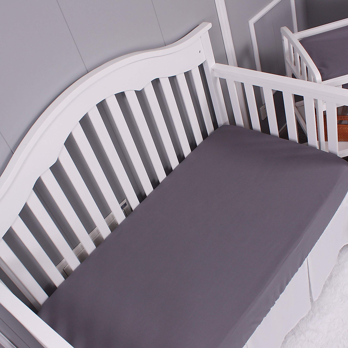 Belsden 3 Pack Soft Waterproof Crib Sheets, Wipeable Machine Washable Crib and Toddler Mattress Pad Cover, Fitted Microfiber Baby Sheets Set, 28’’x 52’’, Light Grey & Dark Grey & Apricot