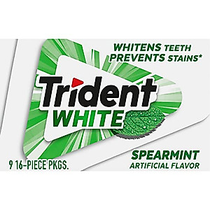 Trident White Spearmint Sugar Free Gum, 9 Pack of 16 Pieces (144 Total Pieces)