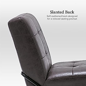 eLuxurySupply Armless Accent Chair | Upholstered Modern Living Room Chair with Metal Frame and Elegant Pintucking | Premium, Comfortable High Density Foam Cushion | Easy Assembly | Faux Black Leather