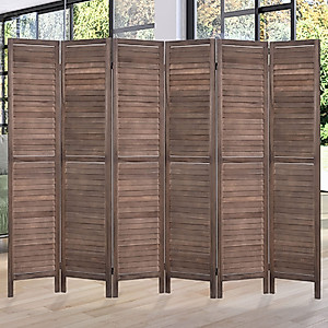 Jolicasa 5.6 ft. Tall- 16" Wide- Wood Room Divider, Divider Freestanding 6 Panels, Divider,Decorative Panel, Wooden Privacy Screen, Panels Folding Partition Wall, (Brown, Panel)