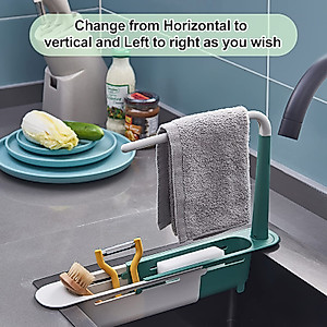 Peivob Kitchen Sink Organizer and Drainers The Kitchen Sink Sponge Holder Organizer Drying Rack Removable Expandable Drain Tray 9.25" ~15.74"(Blue)