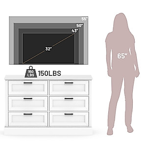 biukpci White 6 Drawer Dresser for Bedroom, Modern Chest of Drawers with Deep Drawers, Wood Double Dresser for Storage Clothes